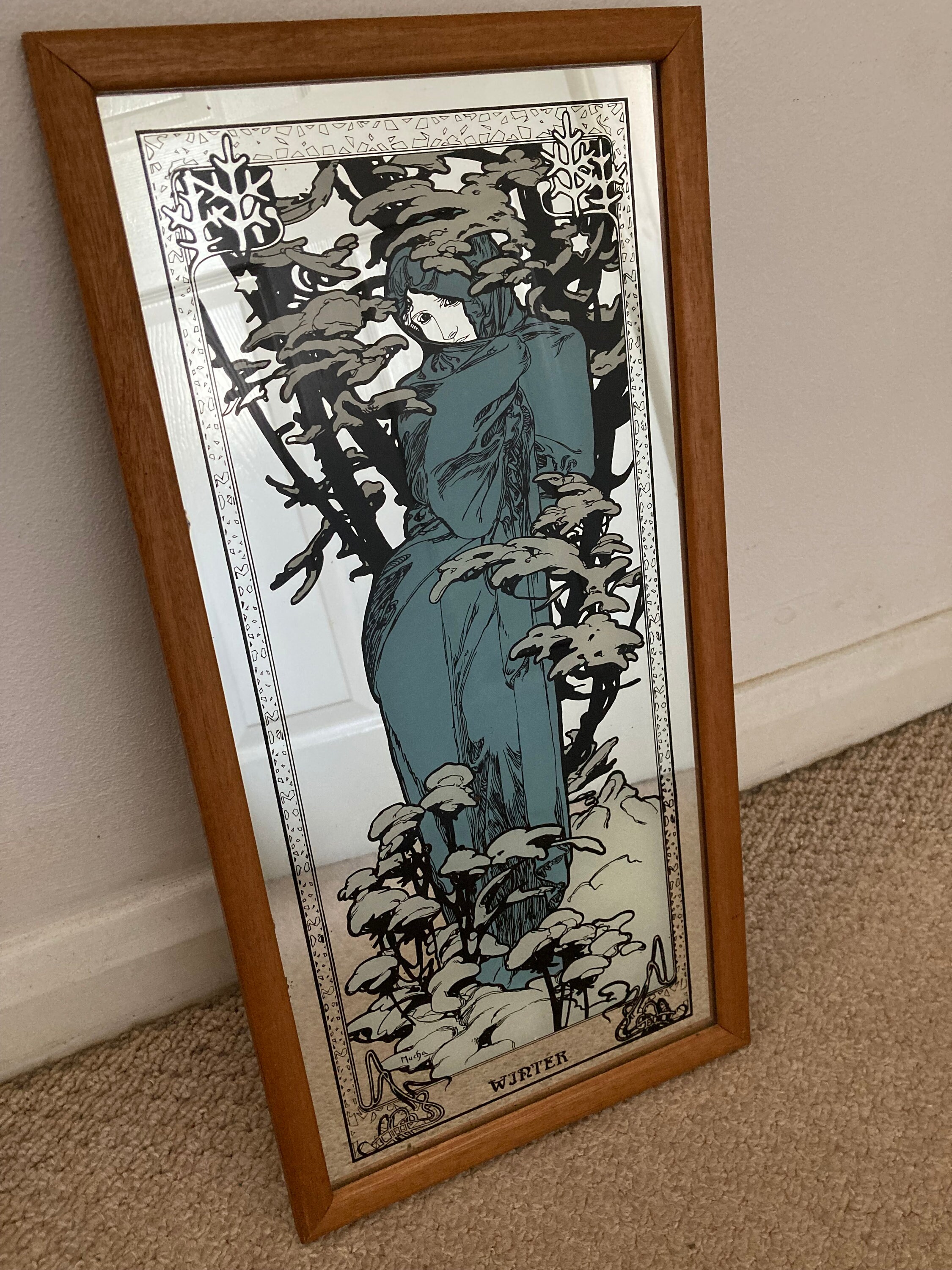 Vintage Picture Mirror/ Alphonse Mucha Winter - Etsy UK