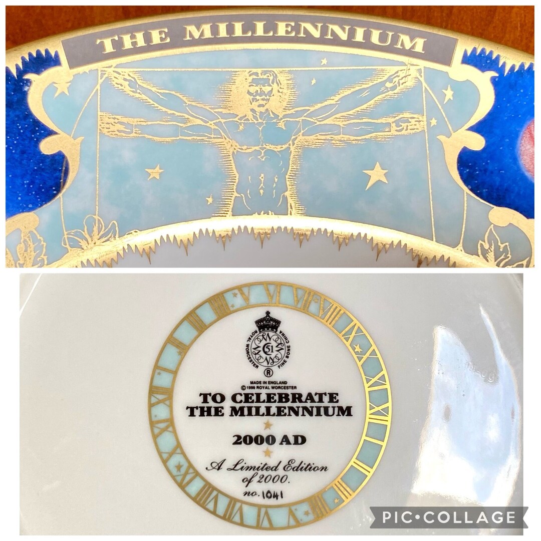 Vintage Millennium Plate by Royal Worcester 14k Gold Accents Numbered Advertising Plate ...