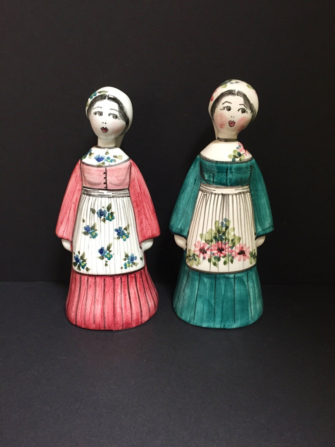 Vintage Set of Primitive Country Girl Figurines - Hand Painted Handmade ...