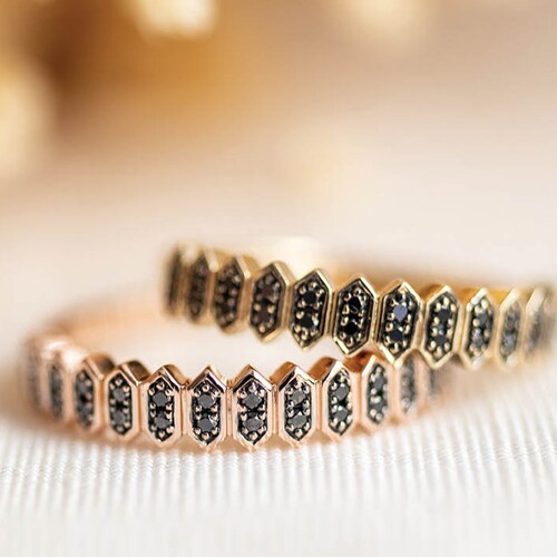 WEAVE Black Diamond Band Ring in 14K/18K Solid Gold and - Etsy