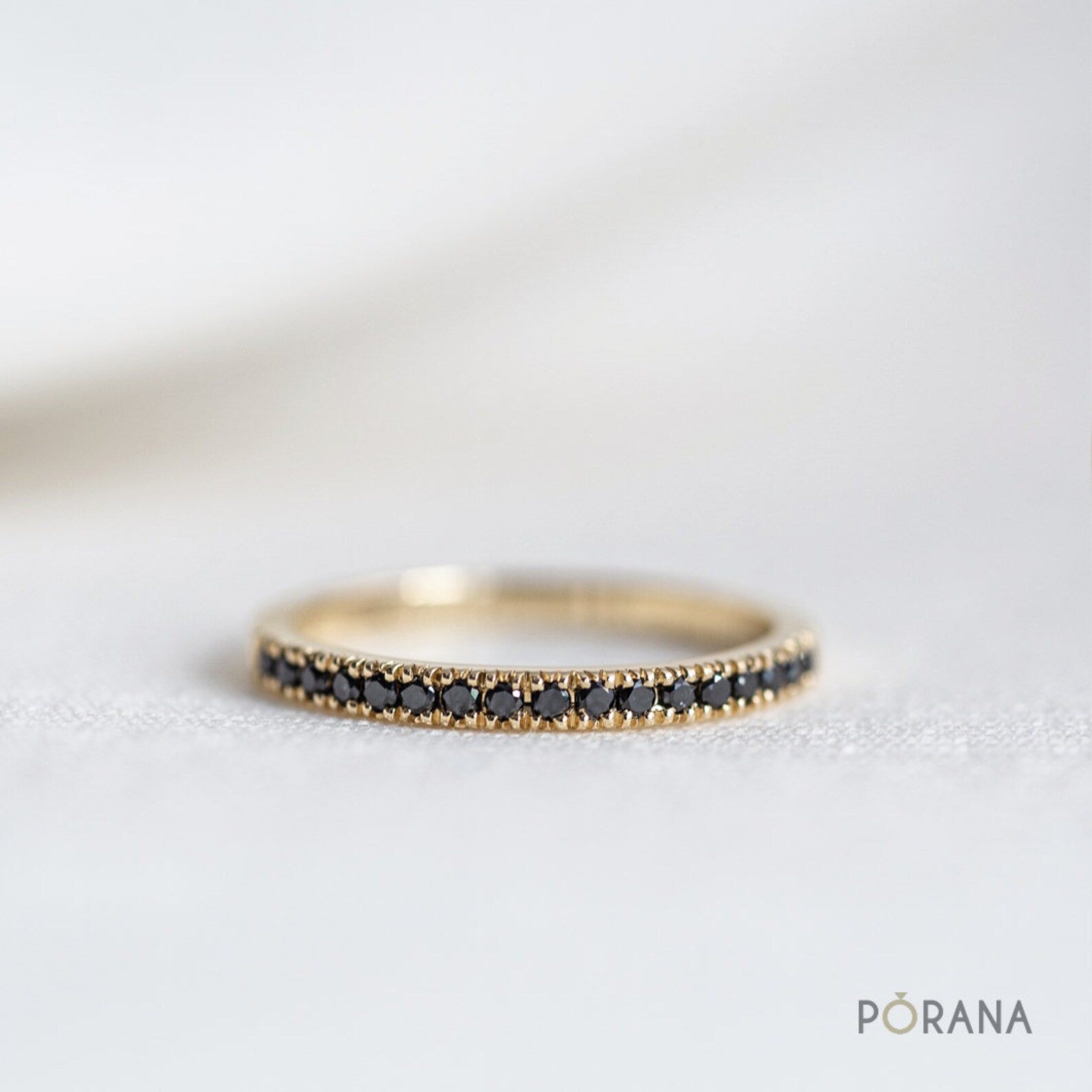 French Pave Black Diamond Band Ring in 14K/18K Solid | Etsy