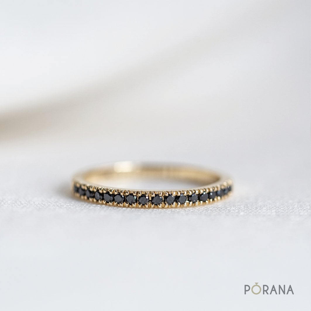 French Pave Black Diamond Band Ring in 14K/18K Solid | Etsy