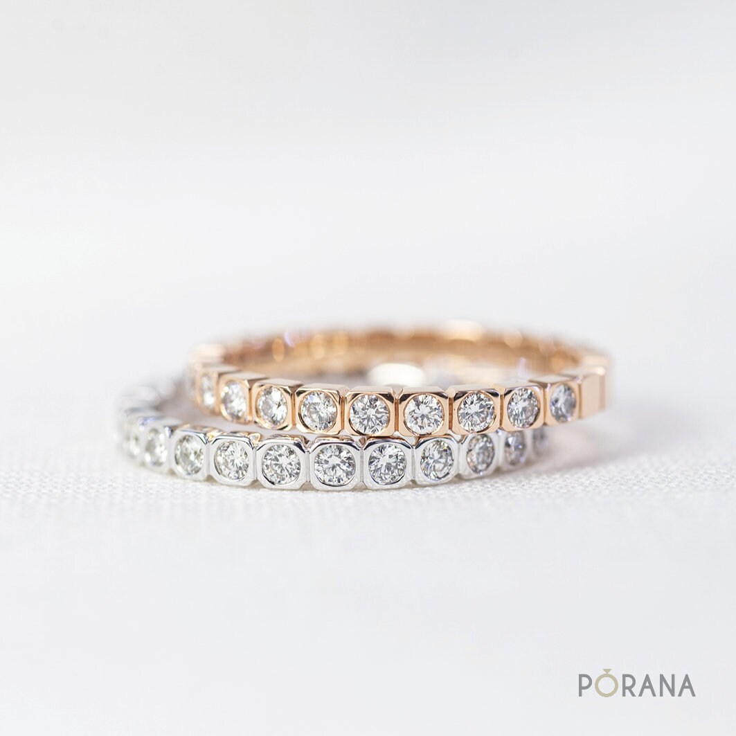 Bezel Set Chamfered Square Diamond Wedding Band/band Ring in | Etsy