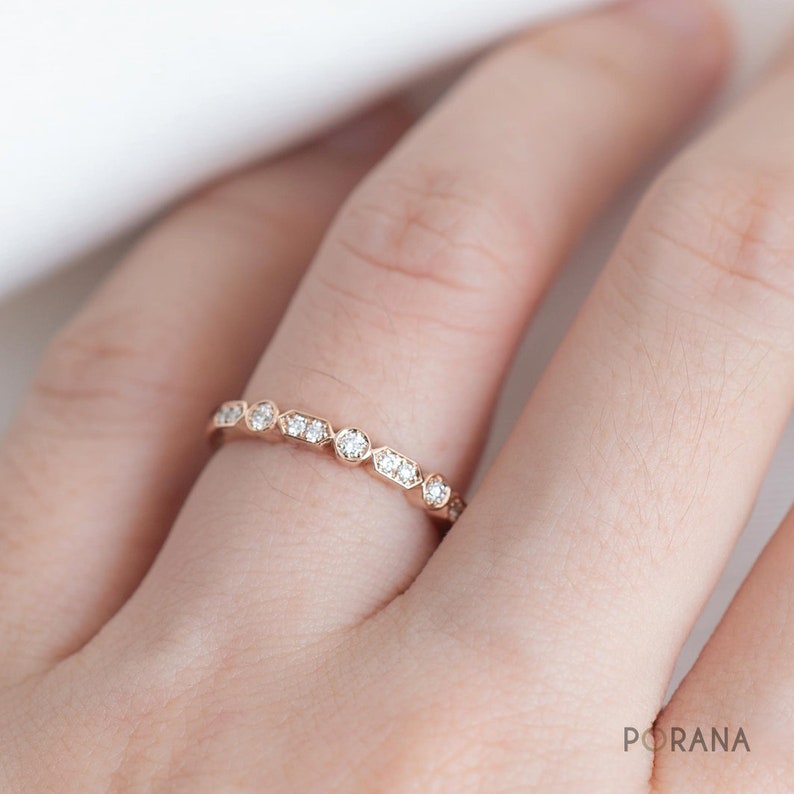 Classic Vintage Style Wedding Band/round Brilliant Cut Diamond - Etsy