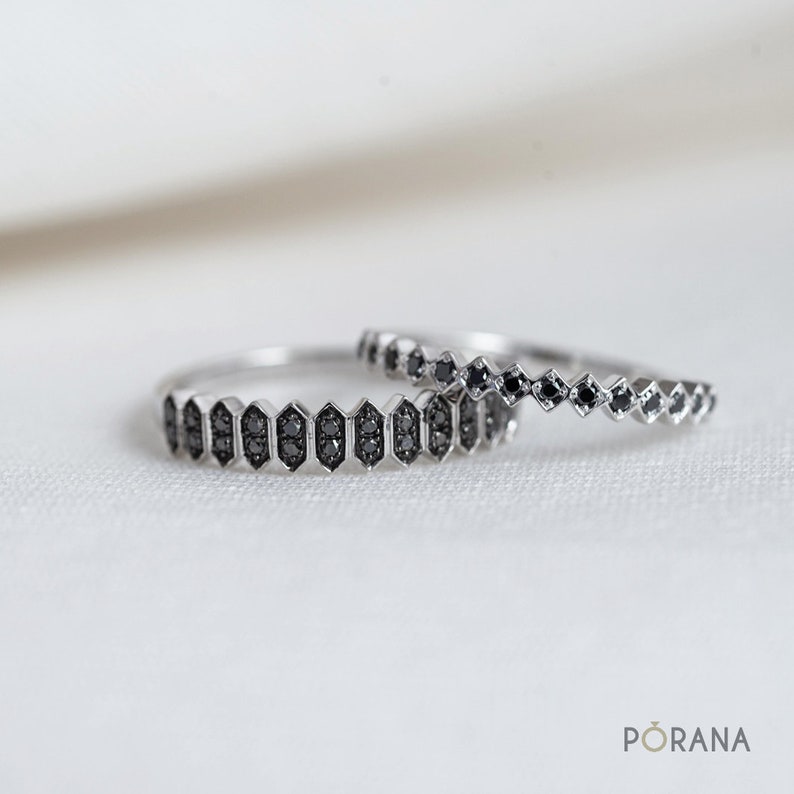 WEAVE Black Diamond Band ring in 14K/18K solid gold and | Etsy