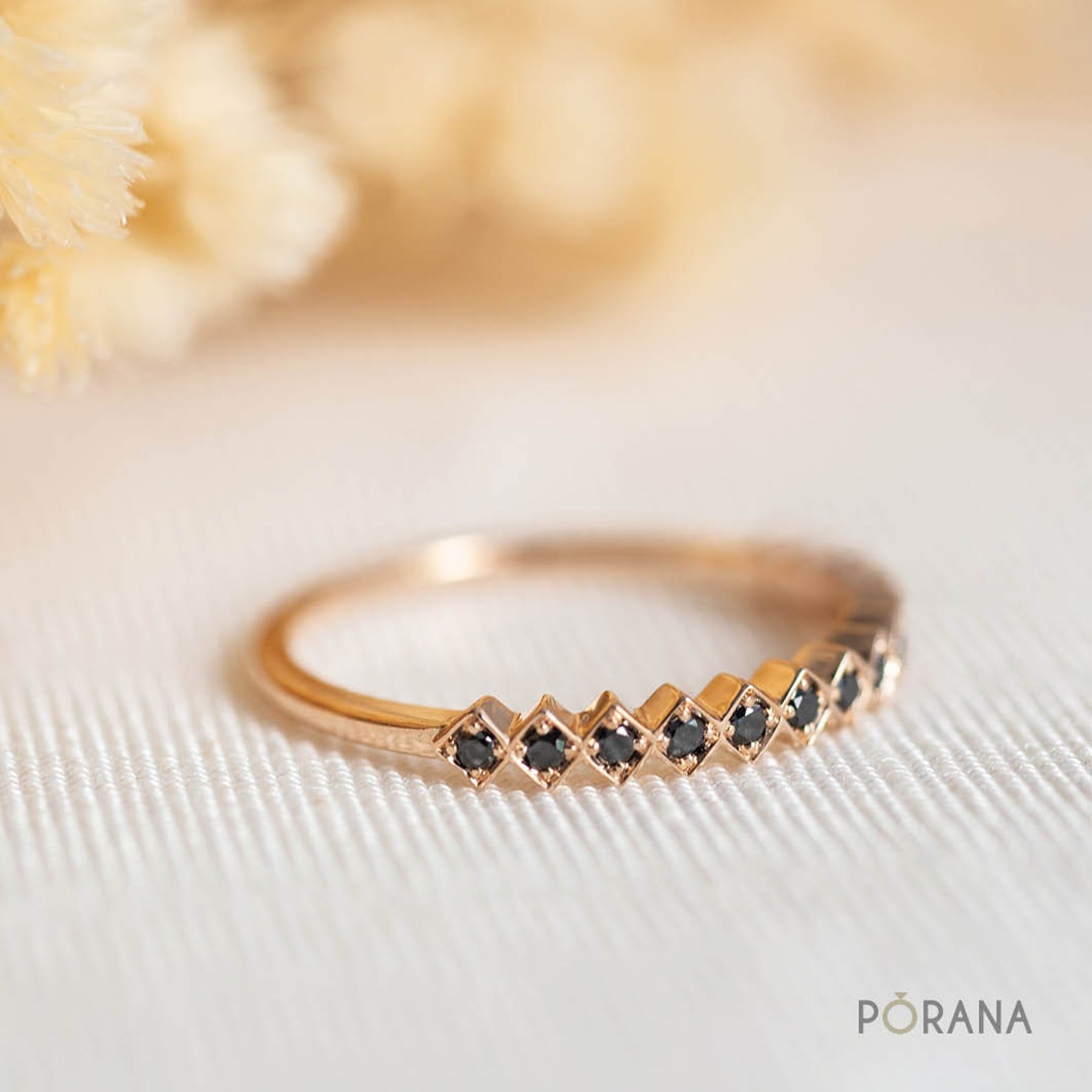 WEAVE Black Diamond Band Ring in 14K/18K Solid Gold and - Etsy
