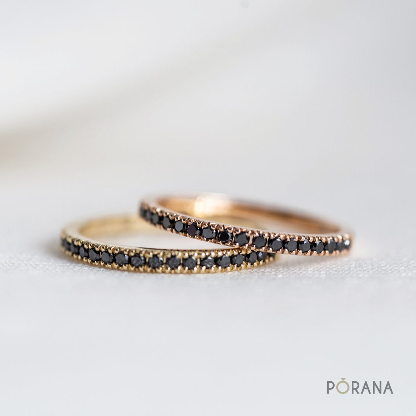 French Pave Black Diamond Band Ring in 14K/18K Solid | Etsy