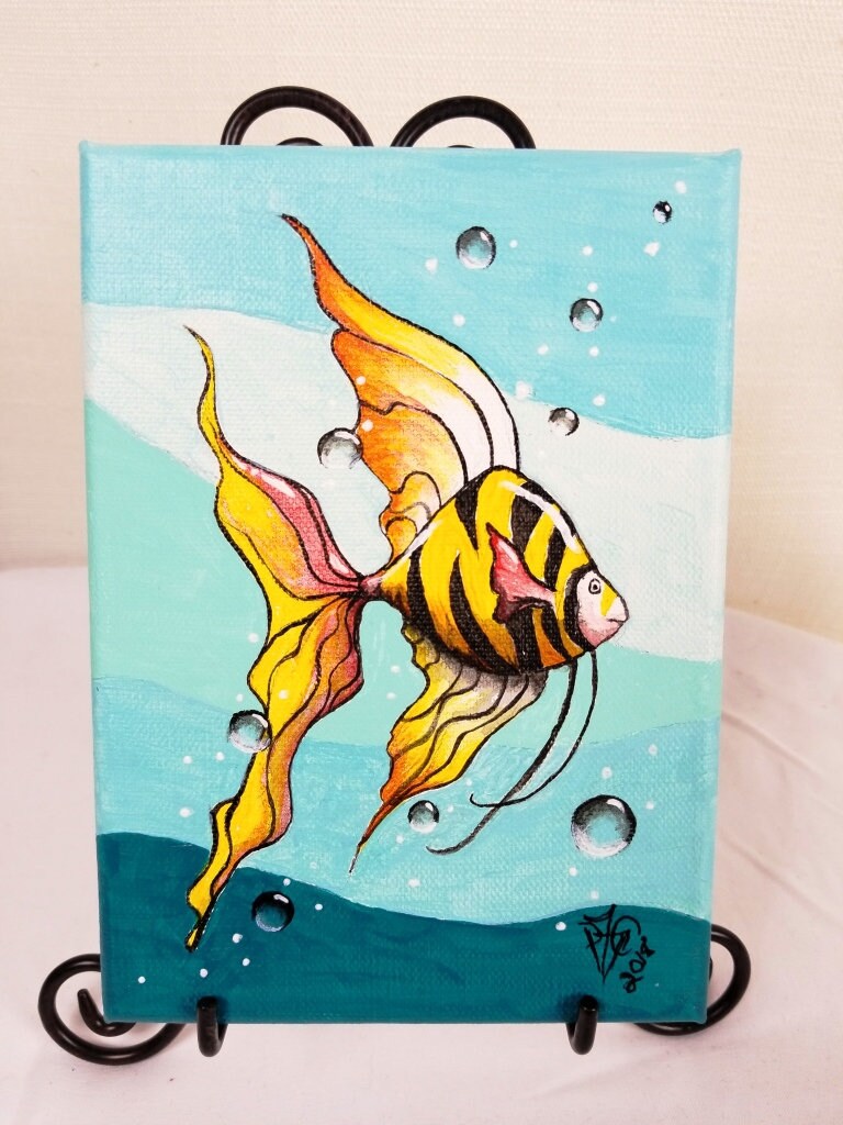 Angel Fish Painting, Original Acrylic, One of a Kind Hand Painted ...