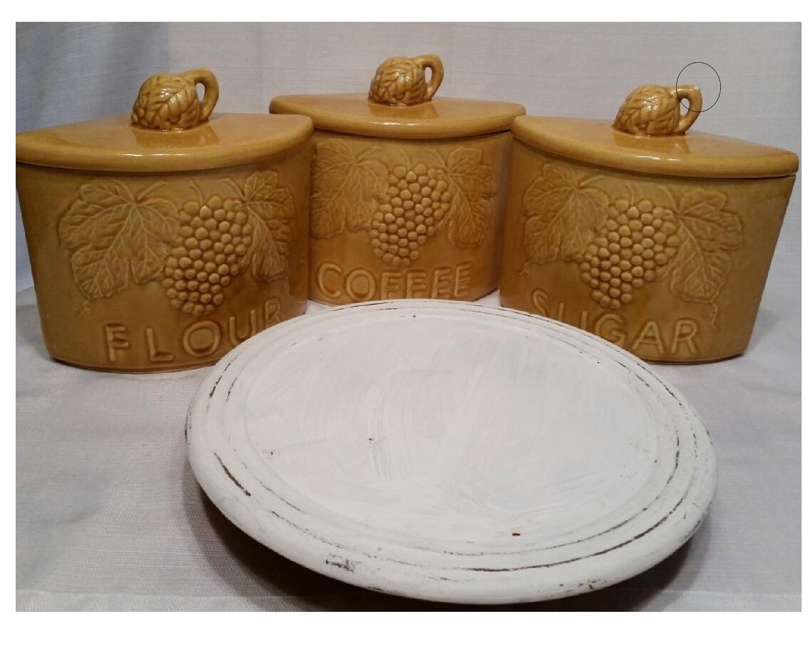 70s Ceramic Kitchen Canisters: Mid Century Grape Design, Swivel Stand ...