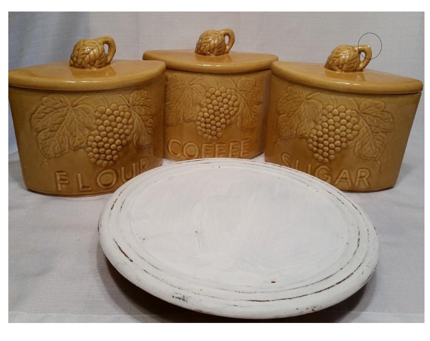 70s Ceramic Kitchen Canisters: Mid Century Grape Design, Swivel Stand ...