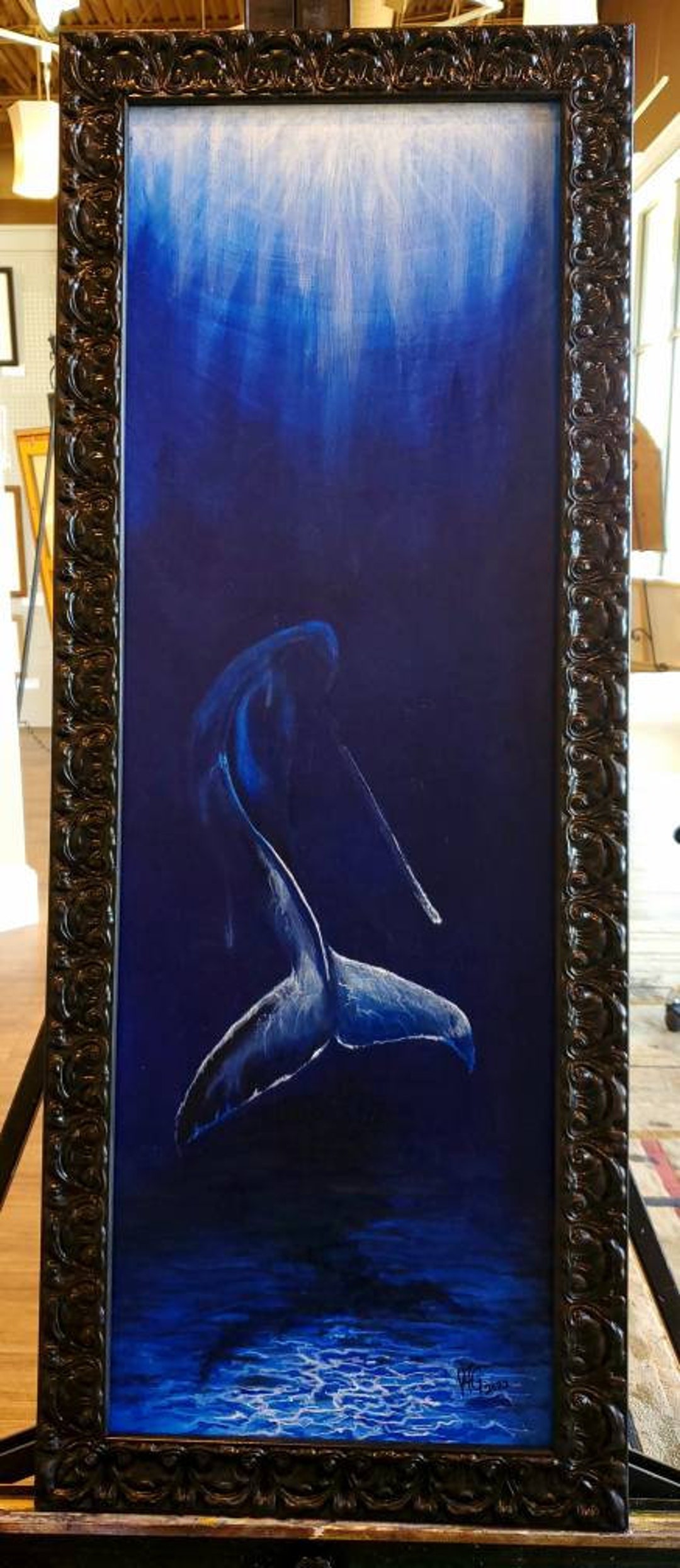 Whale Painting: “deep Blue” Original Acrylic on Canvas (15” X 39”) - Etsy
