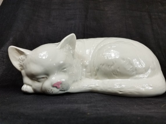 Ceramic Cat Napping Cat White Cat Domestic Cat Figurine | Etsy