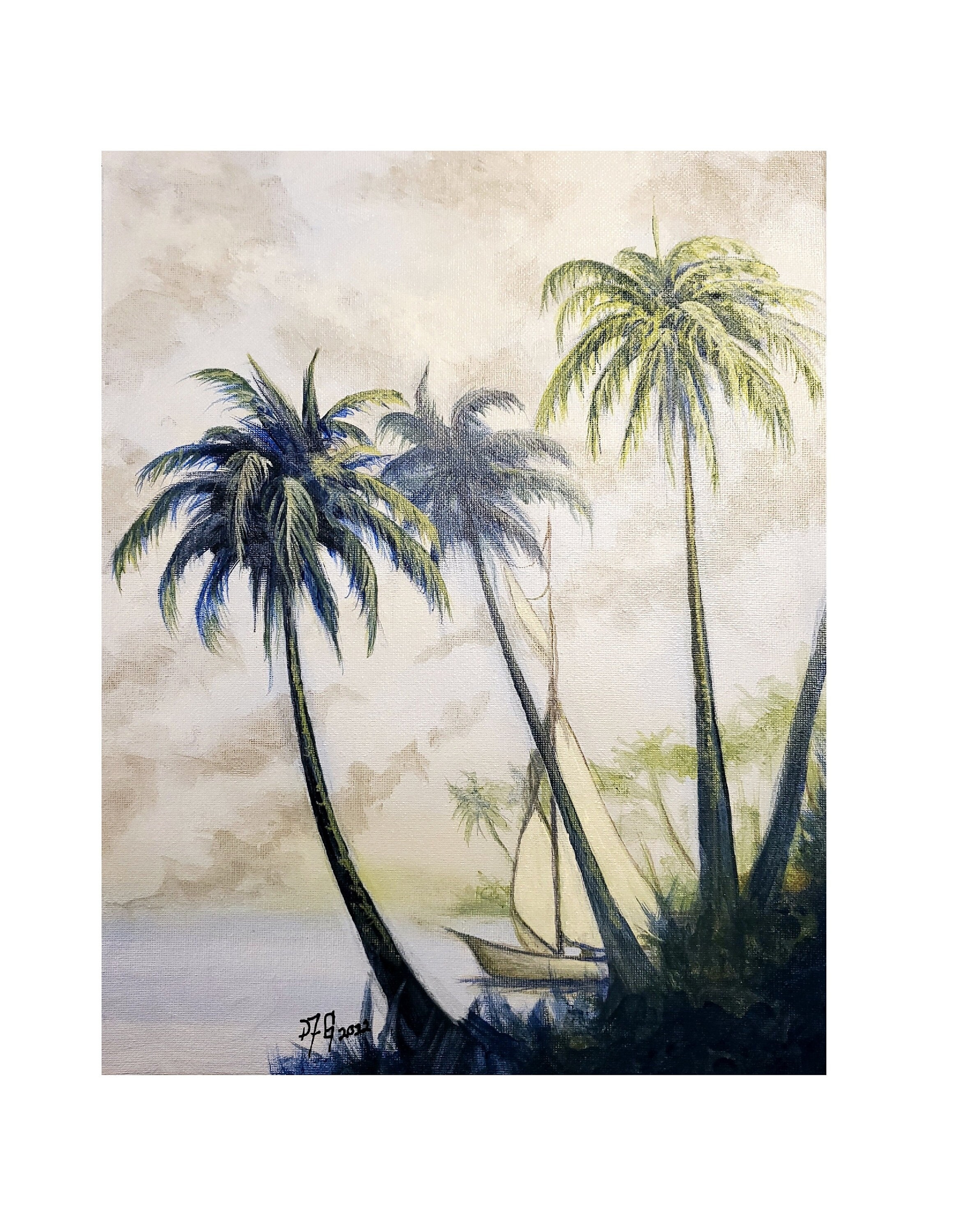 Tropical Island Sailboat Painting Palms Trees Original - Etsy