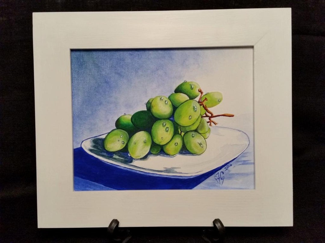 Green Grapes Painting, Original Acrylic Still Life, One of a Kind, Hand ...