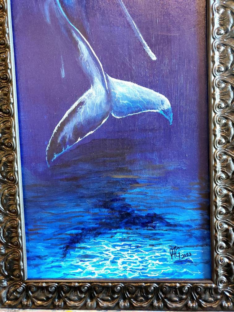 Whale Painting: “deep Blue” Original Acrylic on Canvas (15” X 39”) - Etsy