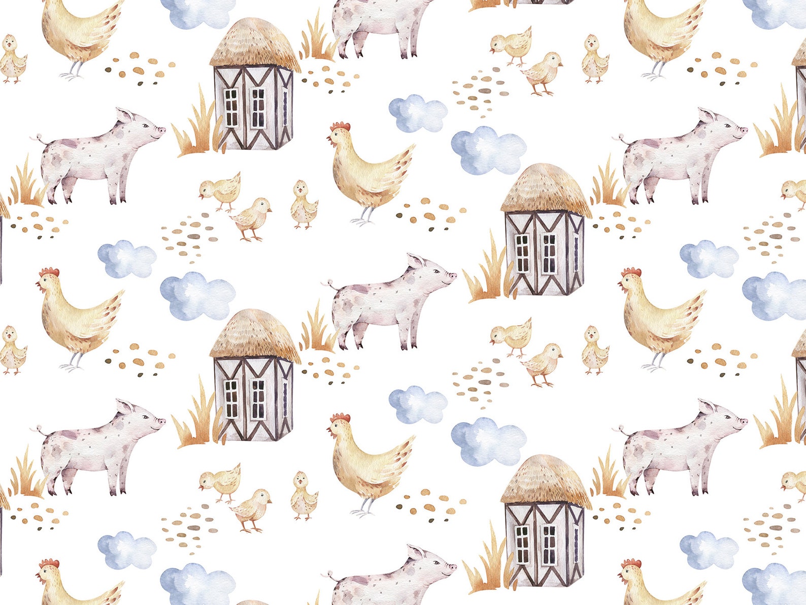 Watercolor Farm Animals Patterns . Farms Kids Animal Pattern | Etsy