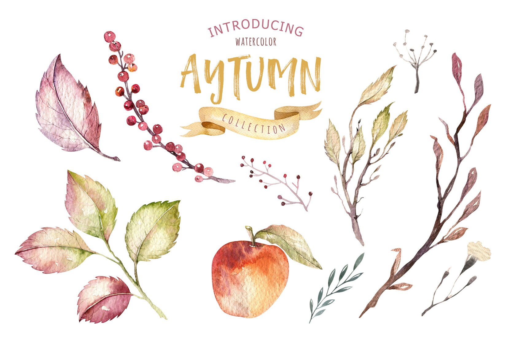 Watercolor boho autumn flowers & leaves. digital Clip art | Etsy