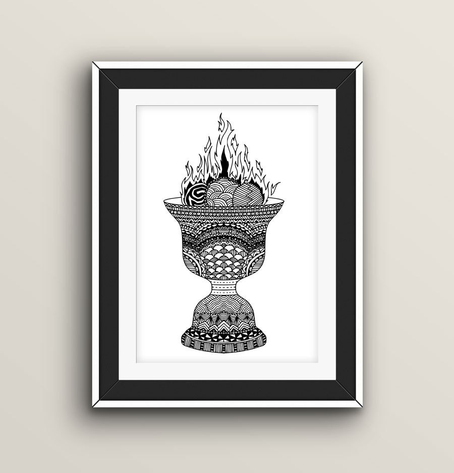 Instant Download Sacred Fire Printable Art, Zentangle Doodle, Coloring ...