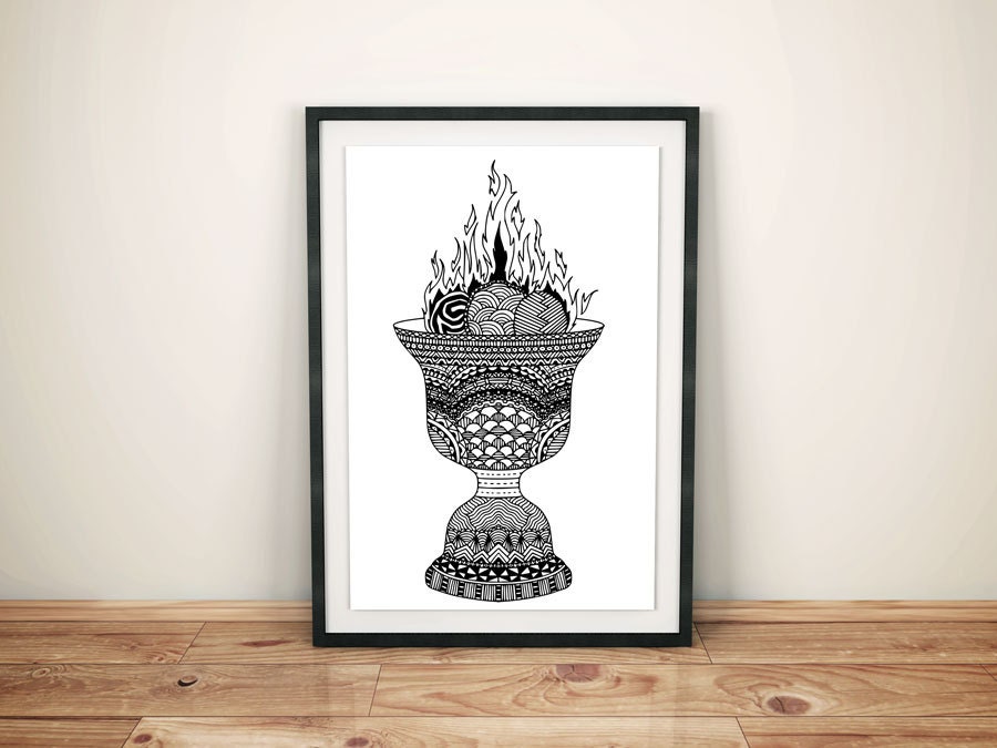 Instant Download Sacred Fire Printable Art, Zentangle Doodle, Coloring ...