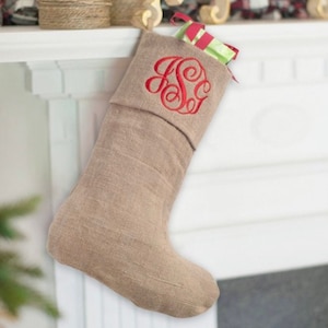 Monogrammed Burlap Stocking, Personalized Christmas Stocking ...