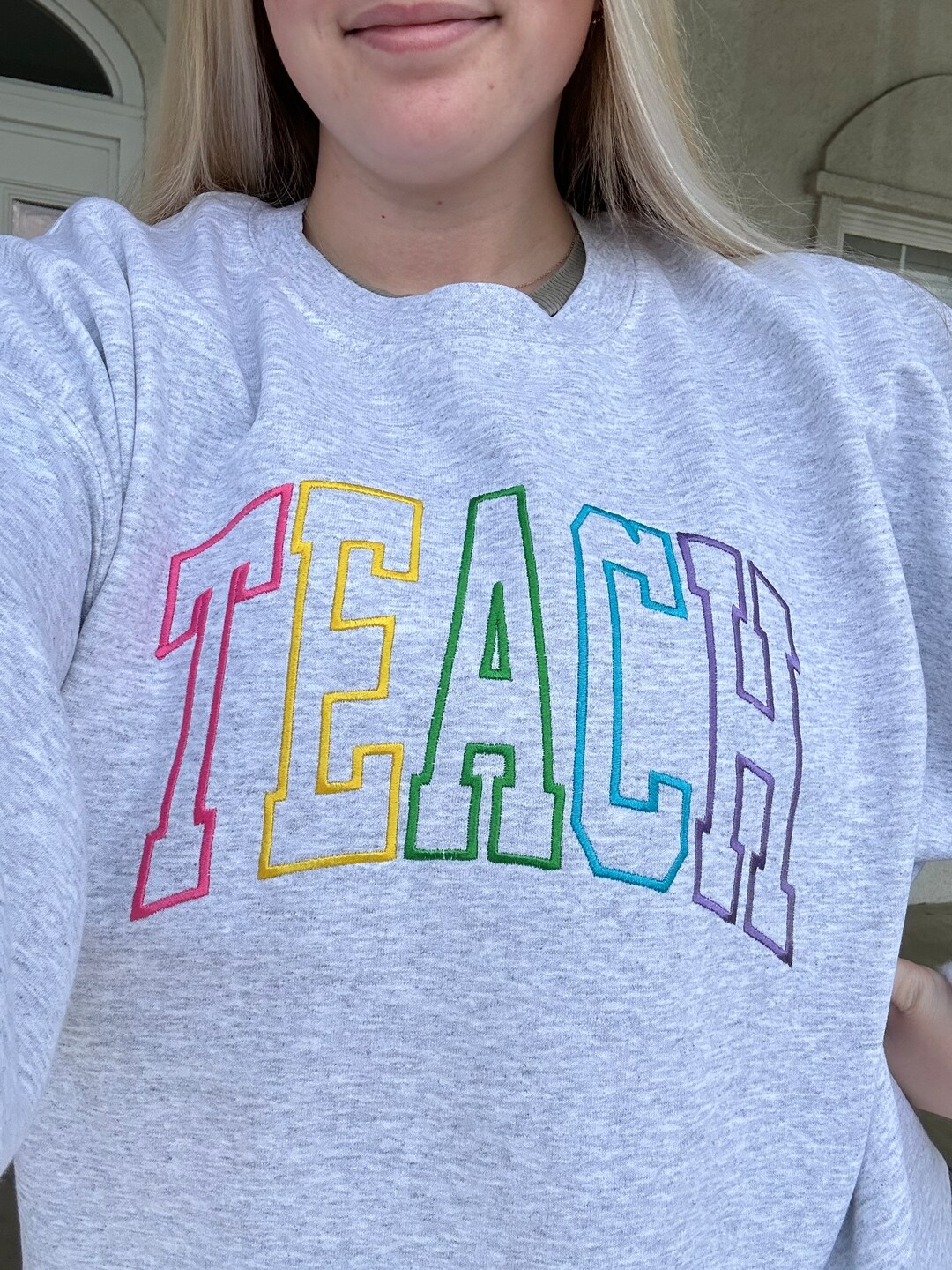 Colorful Varsity Letter Arch TEACH Embroidered Sweatshirt | Simple ...