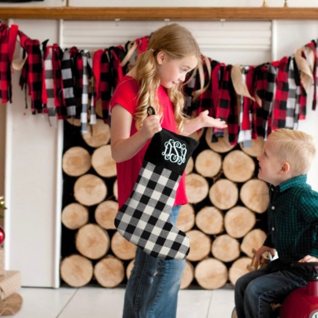 Monogrammed Black Buffalo Check Stocking, Personalized Buffalo Plaid ...