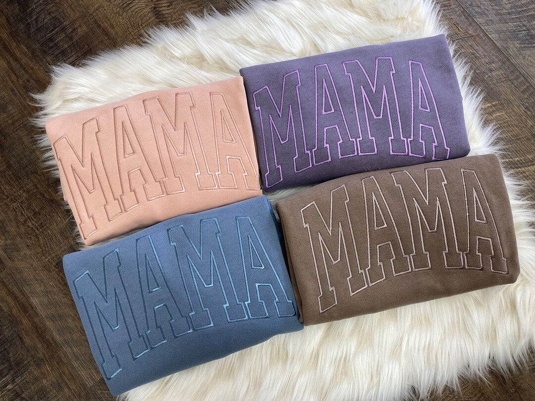 Mama Simple Varsity Embroidered Tone on Tone Pigment Dyed Sweatshirt ...