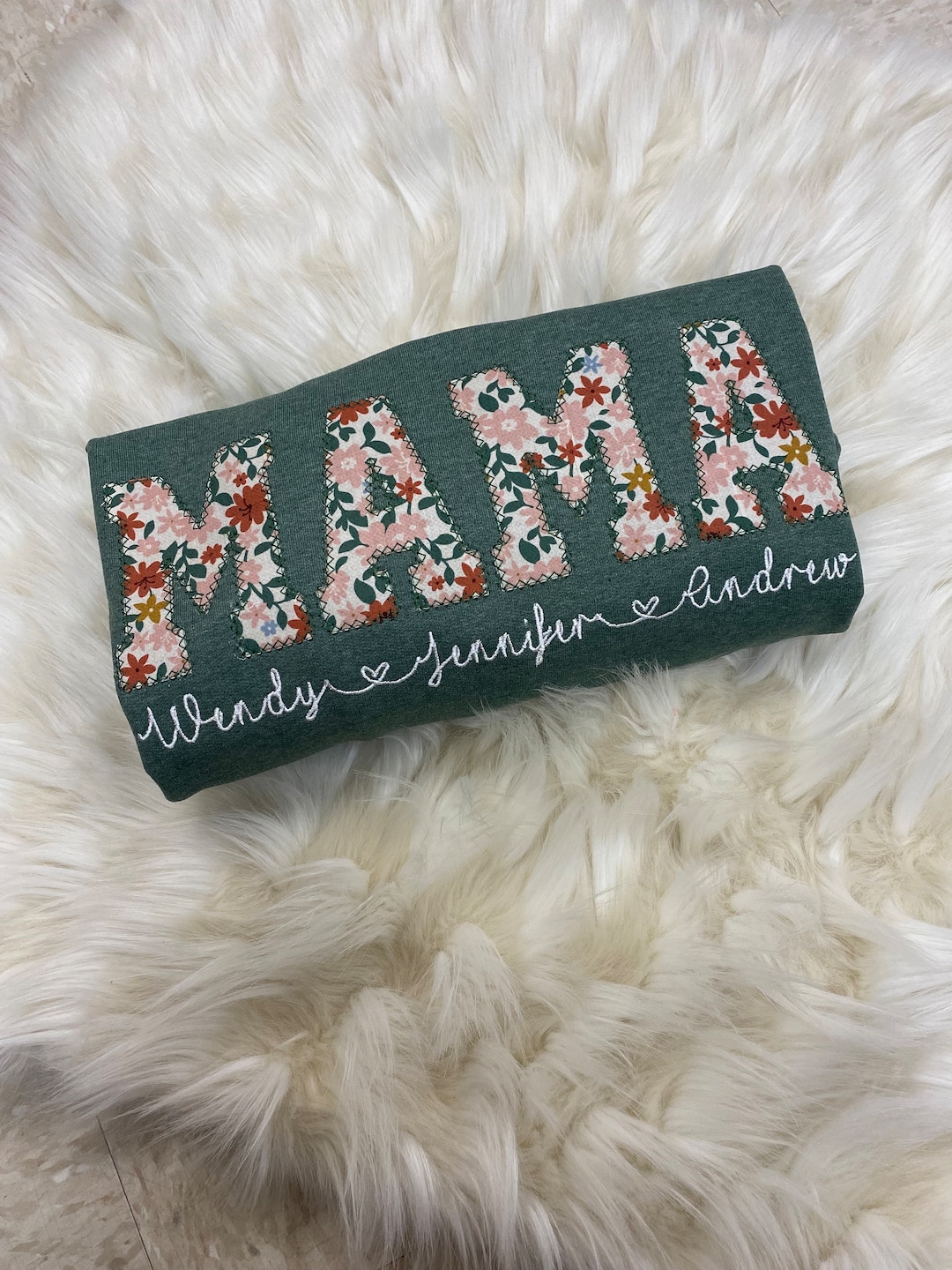 Mama Embroidered Fall Floral Applique Sweatshirt With Children Name ...