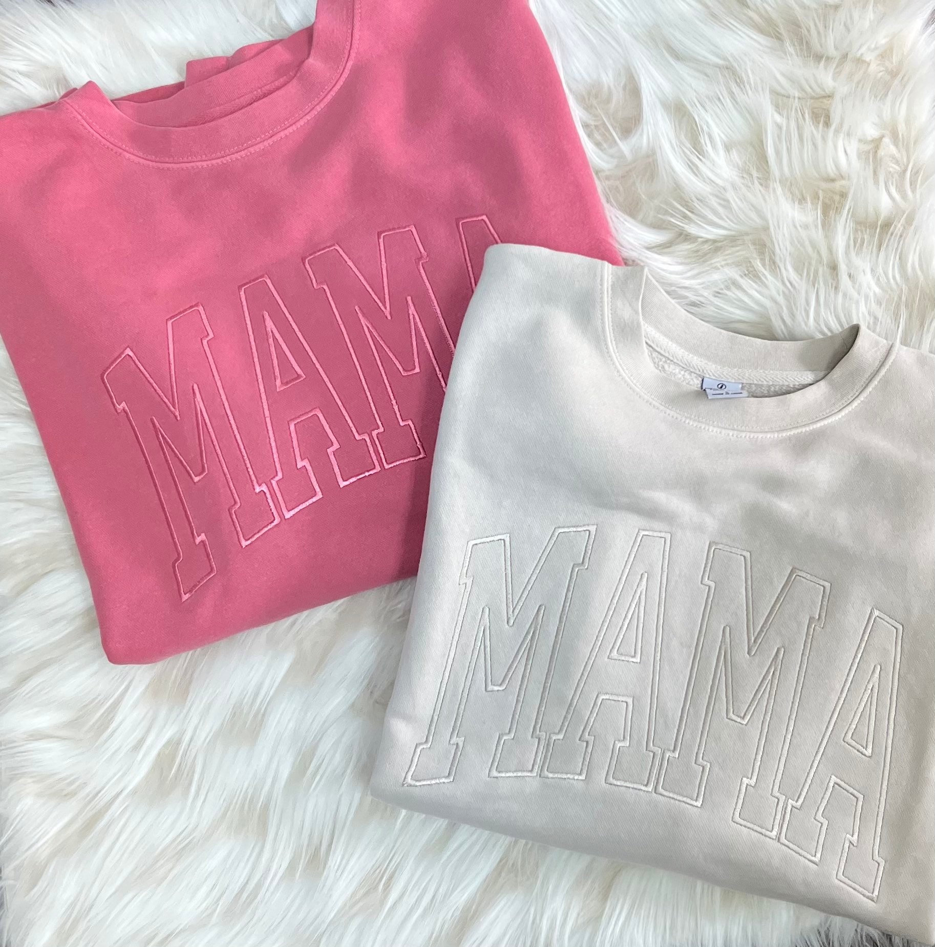 Mama Simple Varsity Embroidered Tone on Tone Pigment Dyed Sweatshirt ...