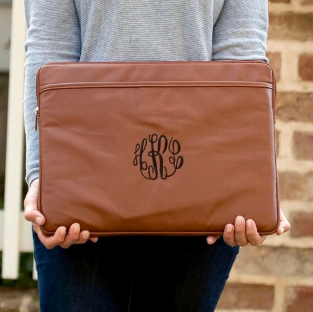 Monogrammed Leather Laptop Sleeve | Monogrammed Laptop Bag ...