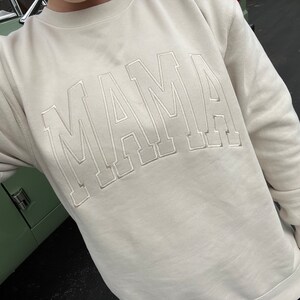 Mama Simple Varsity Embroidered Tone on Tone Pigment Dyed Sweatshirt ...