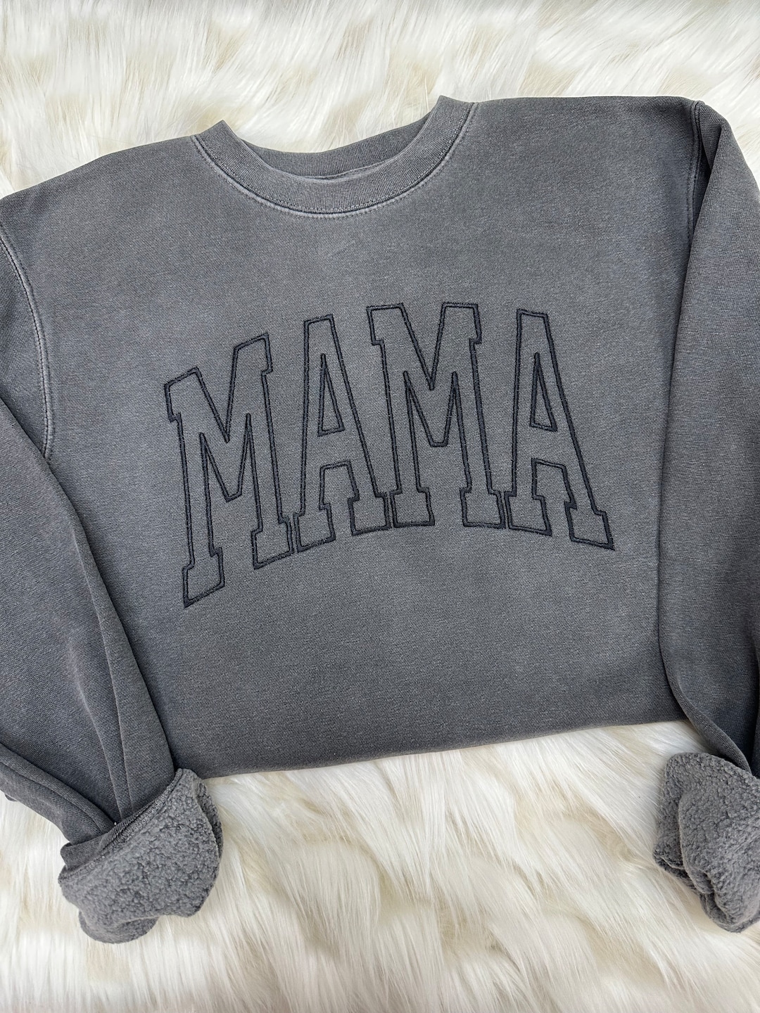 Mama Simple Varsity Embroidered Tone on Tone Pigment Dyed Sweatshirt ...