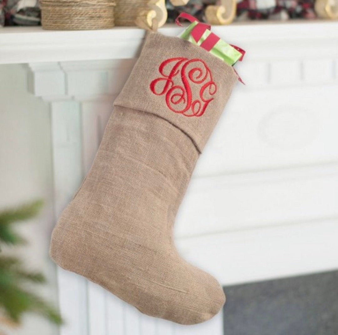 Monogrammed Burlap Stocking, Personalized Christmas Stocking ...