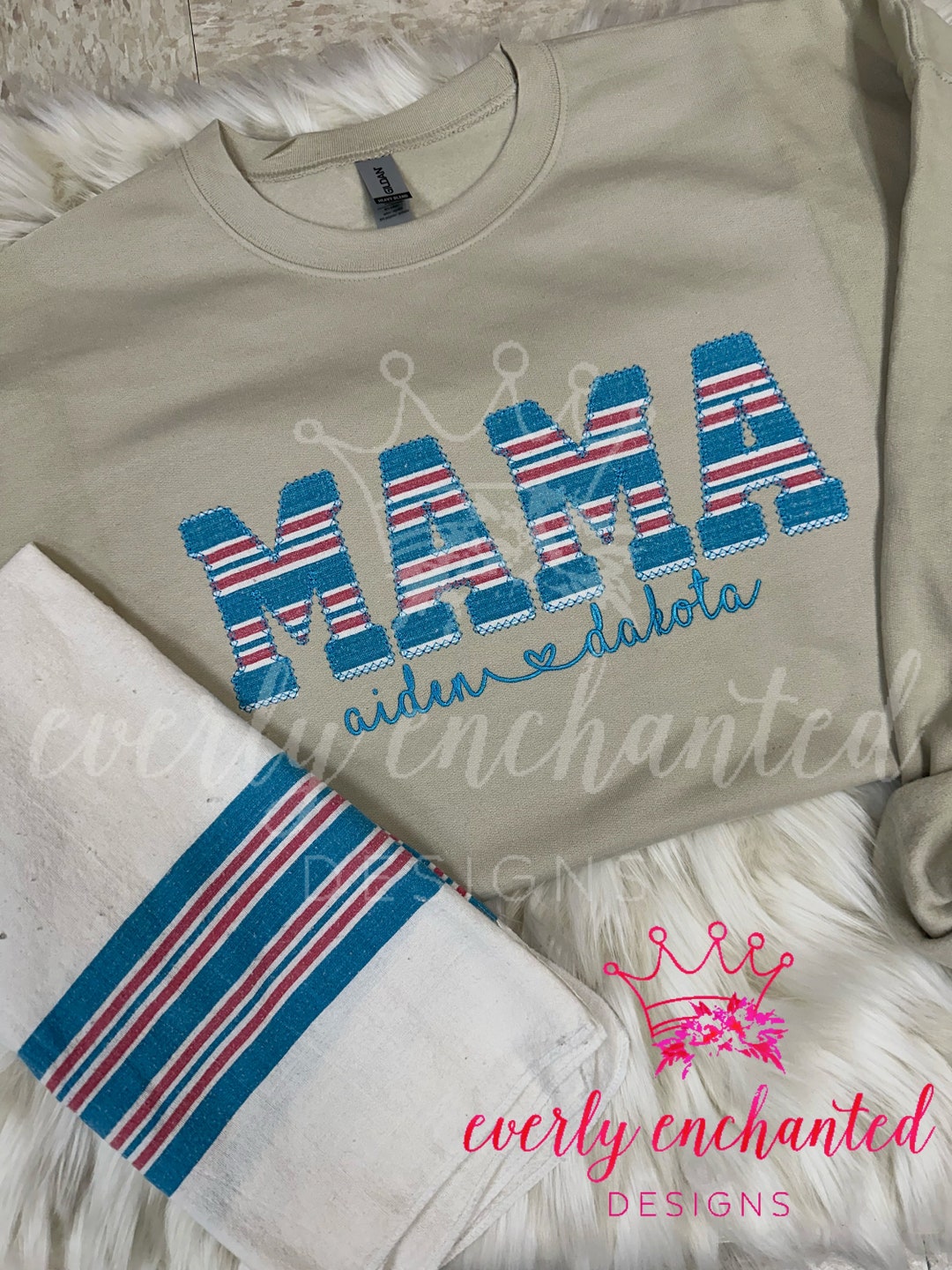 Mama Embroidered Swaddle Hospital Baby Blanket Keepsake Applique ...