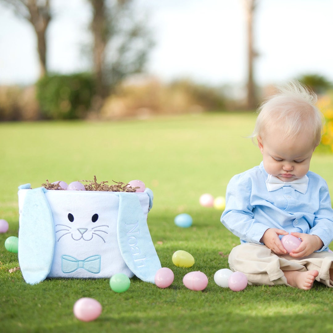 Monogrammed Kids Plush Easter Basket | Personalized Youth Girls Boys ...