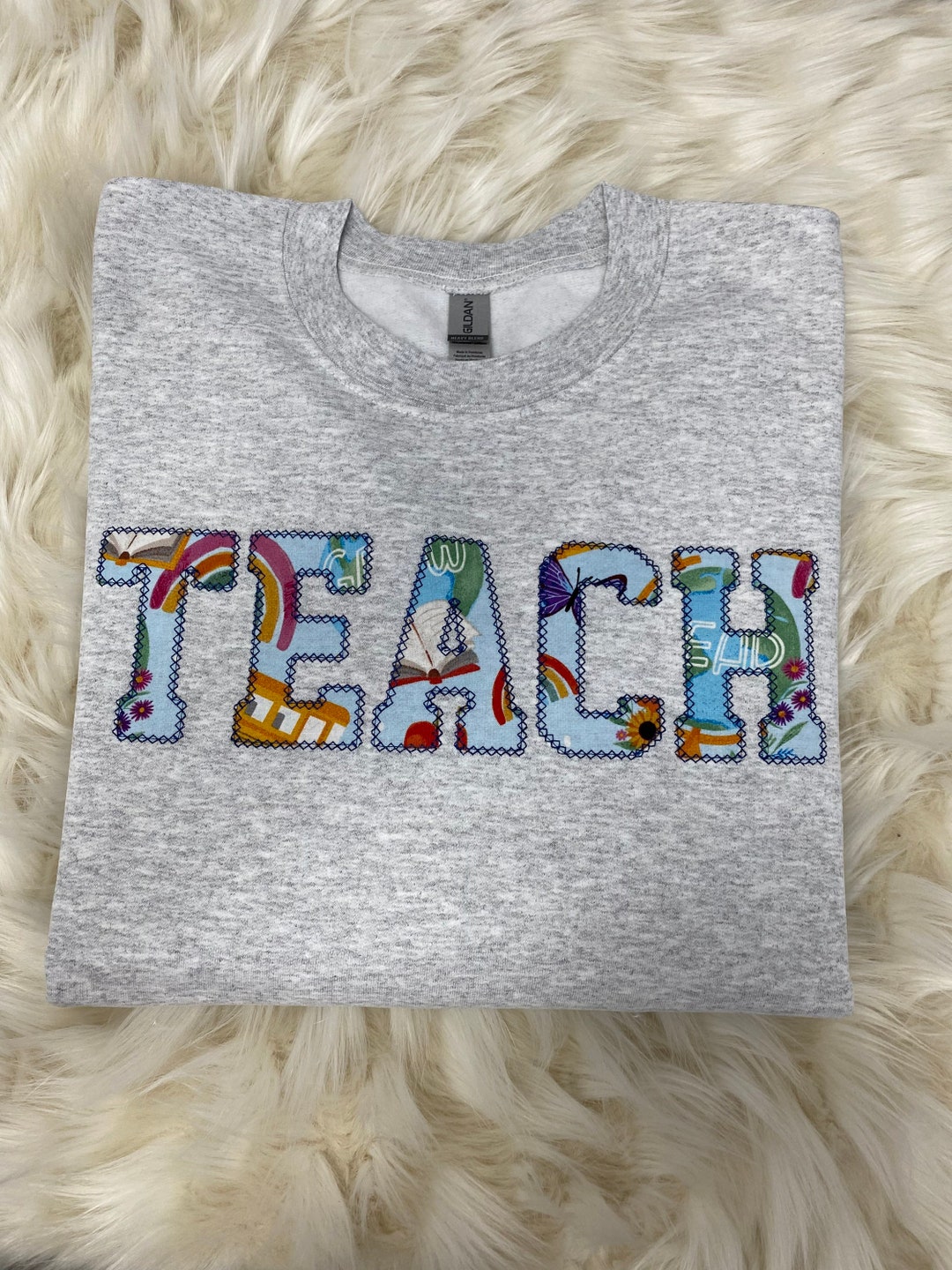 Teach Embroidered Applique Sweatshirt | Simple Teacher Pullover, Gift ...