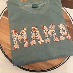 Comfort Colors Mama Embroidered Fall Floral Applique Short Sleeve Shirt ...