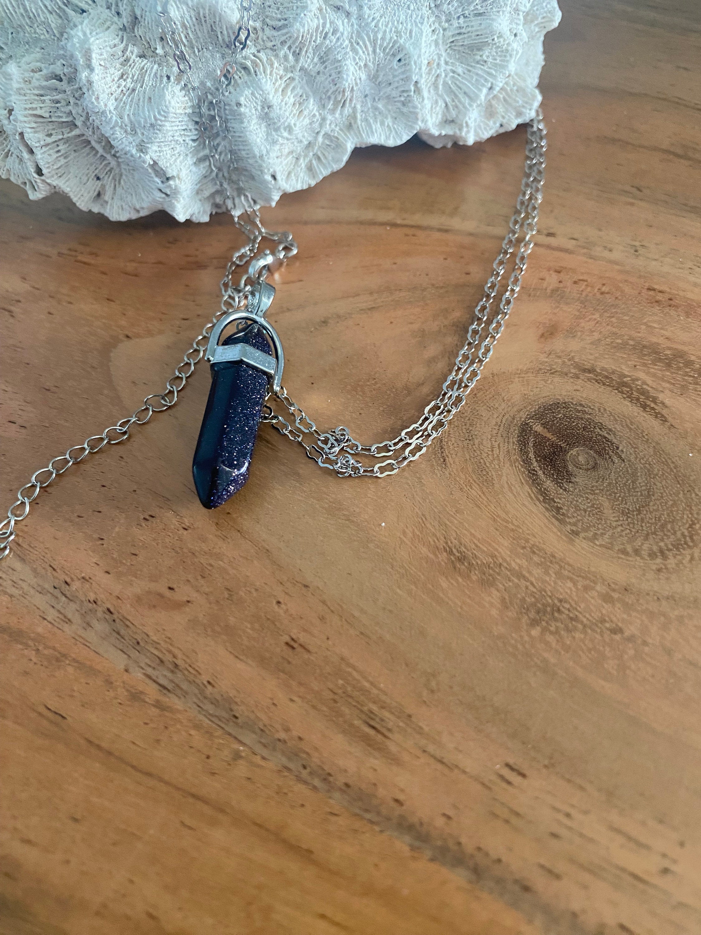 Blue Sand Stone, Blue Goldstone , Star Stone Crystal Pendant Necklace ...