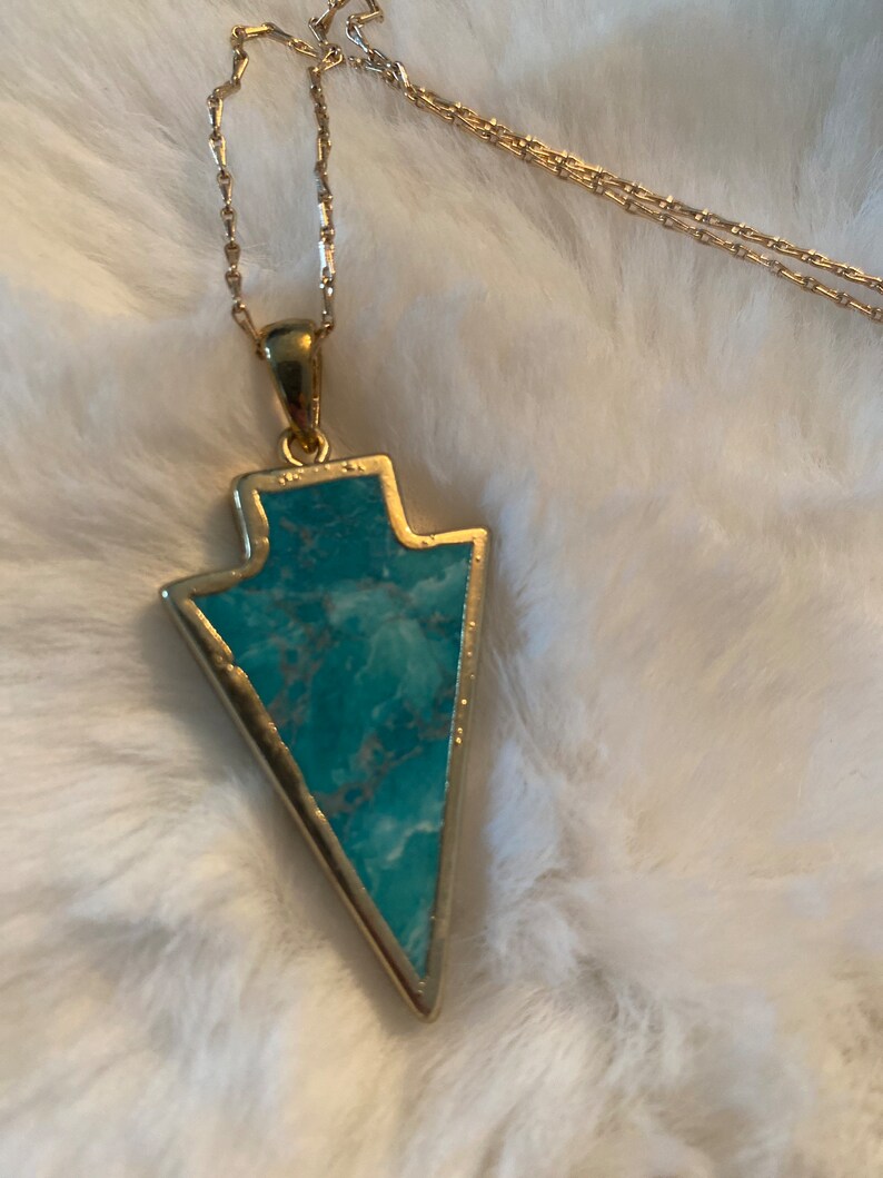 Real Aqua / Turquoise Colored Stone Arrowhead Pendant With - Etsy