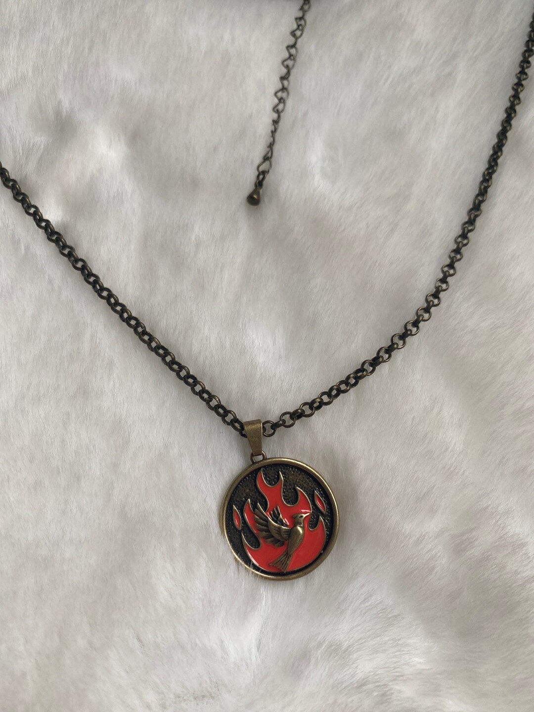 Antique Bronze Mockingjay Mockingbird Bird “fire Within” Pendant ...