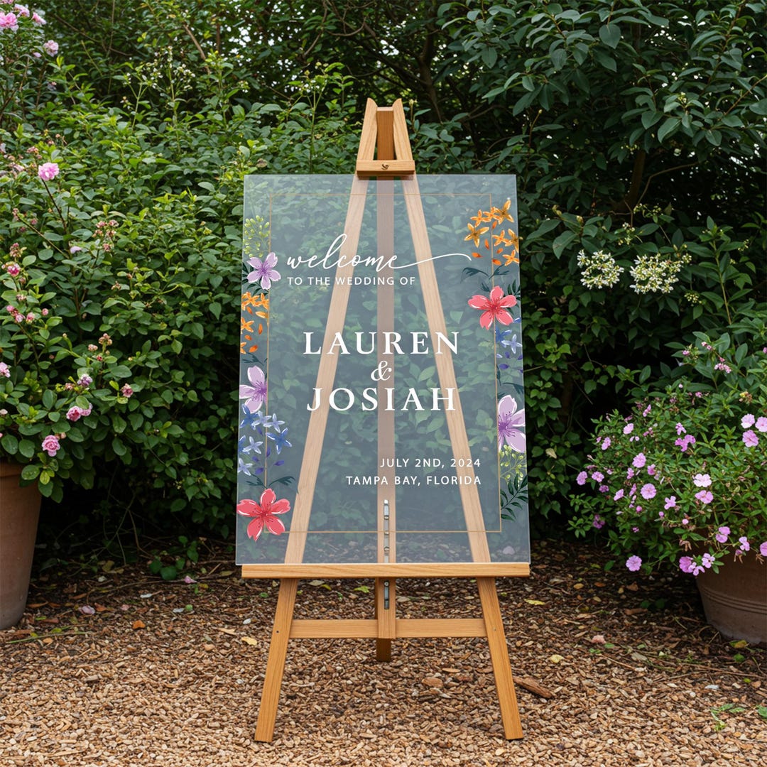 Wildflower Wedding Sign, Floral Welcome Acrylic Signage, Personalized ...