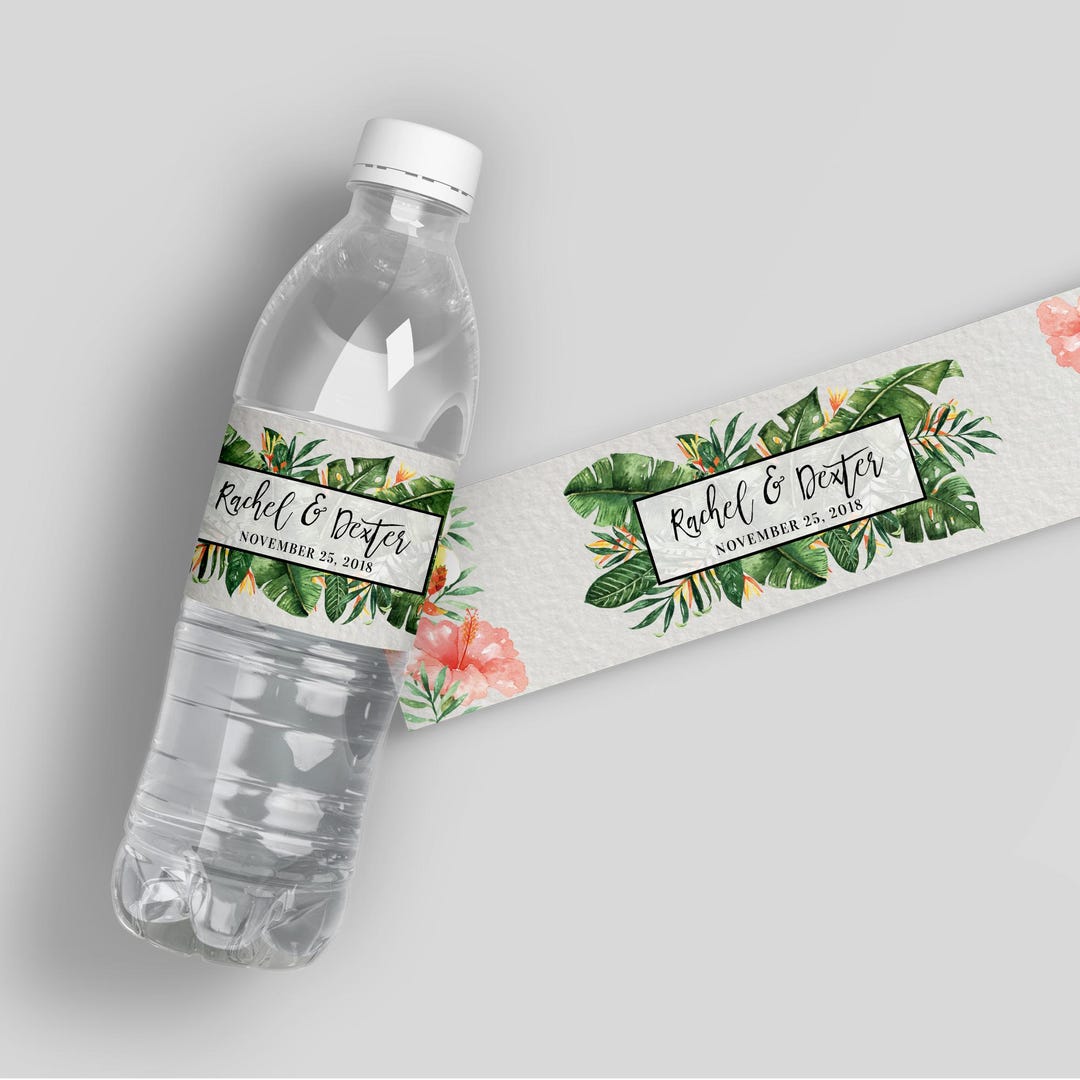 Tropical Beach Wedding Water Labels, Printed Custom Favors, Luau Events ...