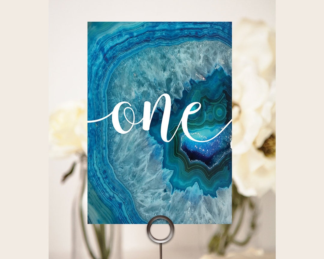 Wedding Table Numbers - Printable Table Numbers - Blue Agate Wedding ...