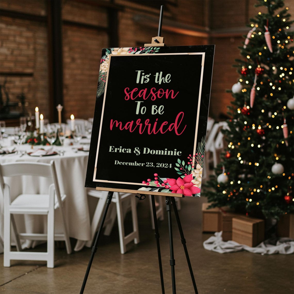 Christmas Wedding Sign, Tis the Season to Be Married, Welcome Entrance ...