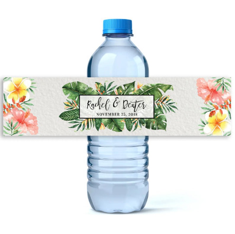 Tropical Beach Wedding Water Labels, Printed Custom Favors, Luau Events ...