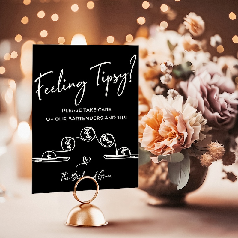 Feeling Tipsy, Bartender Tip Sign, Tipping Jar, Wedding Open Bar ...
