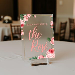Bridal Shower Acrylic Signage, Stop and Smell the Rose, Wedding Wine ...