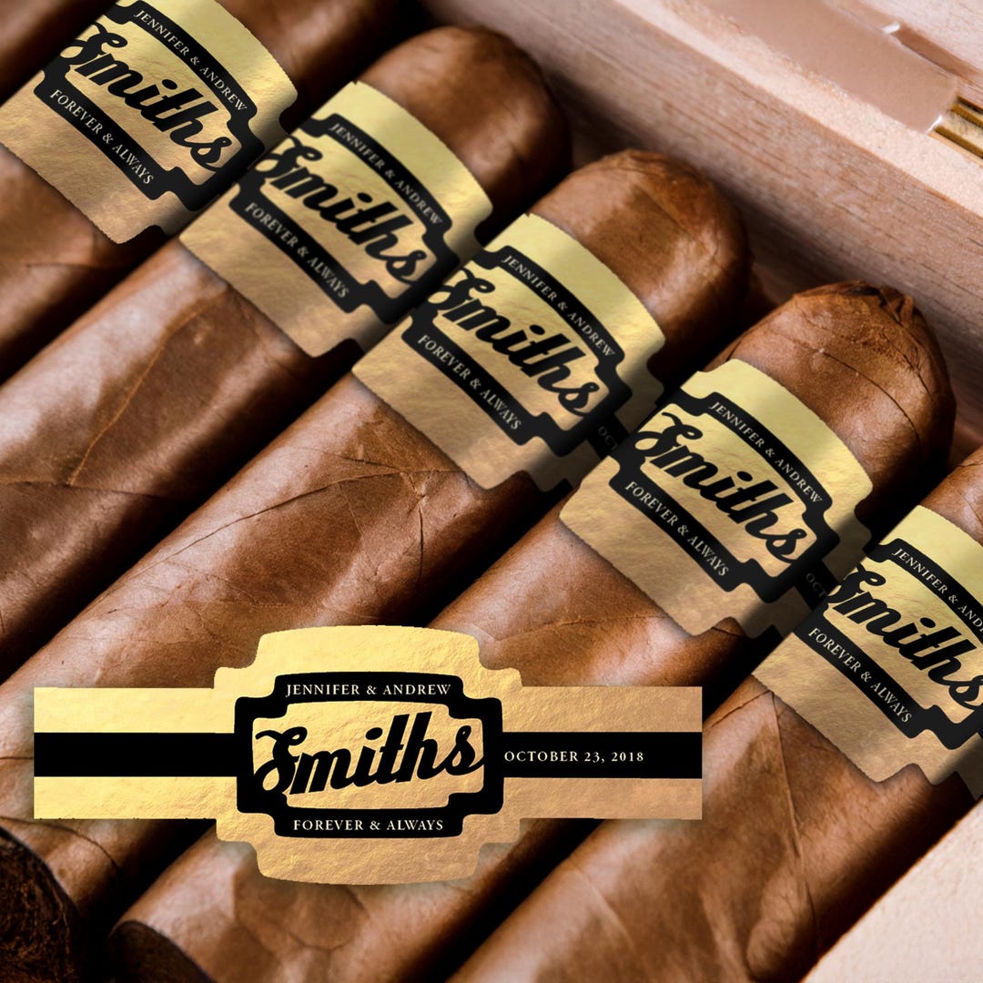 Black & Gold Custom Cigar Bands - Wedding Cigar Labels - Birthday Cigar ...