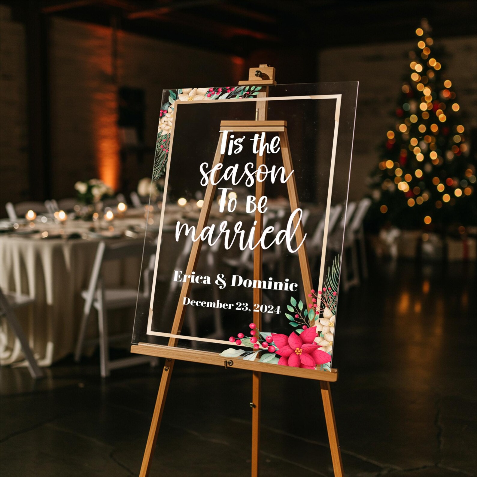 Christmas Wedding Sign, Tis the Season to Be Married, Welcome Entrance ...