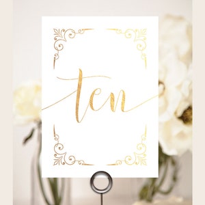 Wedding Table Numbers - Printable Table Numbers - Gold Table Numbers ...